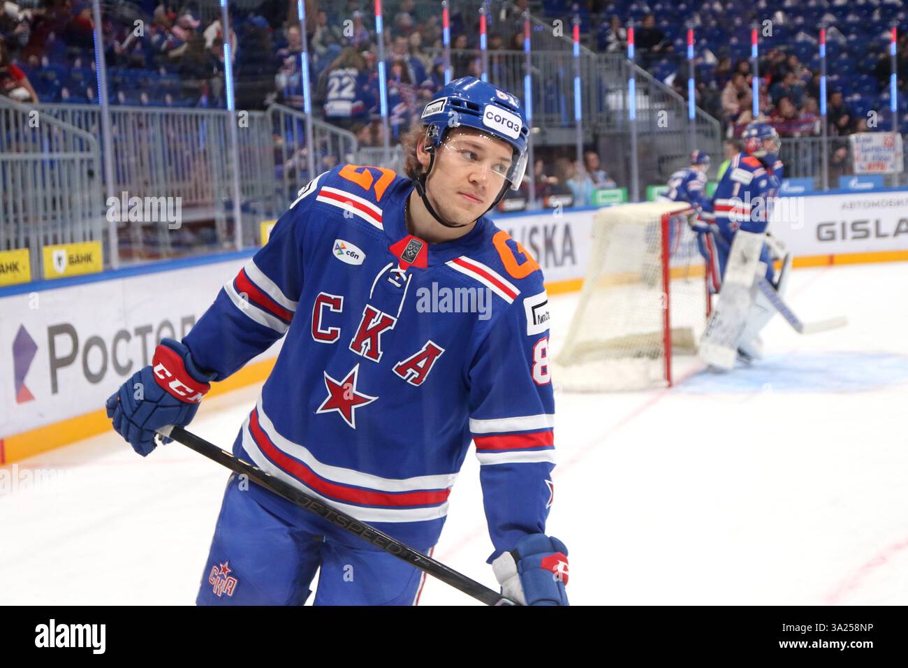 Arseny Gritsyuk (81) of SKA Hockey Club seen in action during the Hockey match, Kontinental ...
