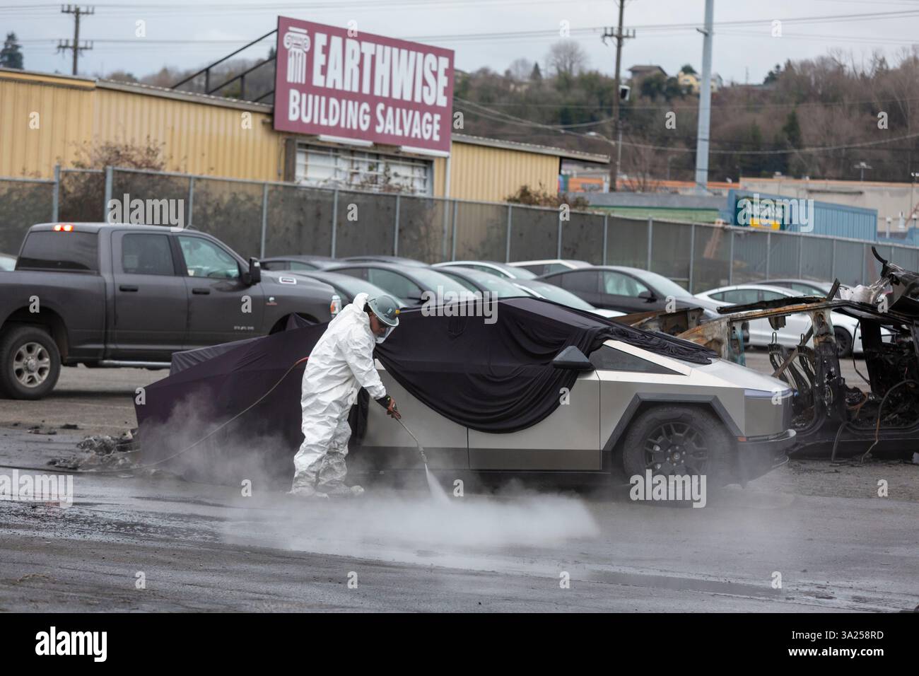 Seattle, Washington, USA. 11th March 2025. Members of a maintenance ...