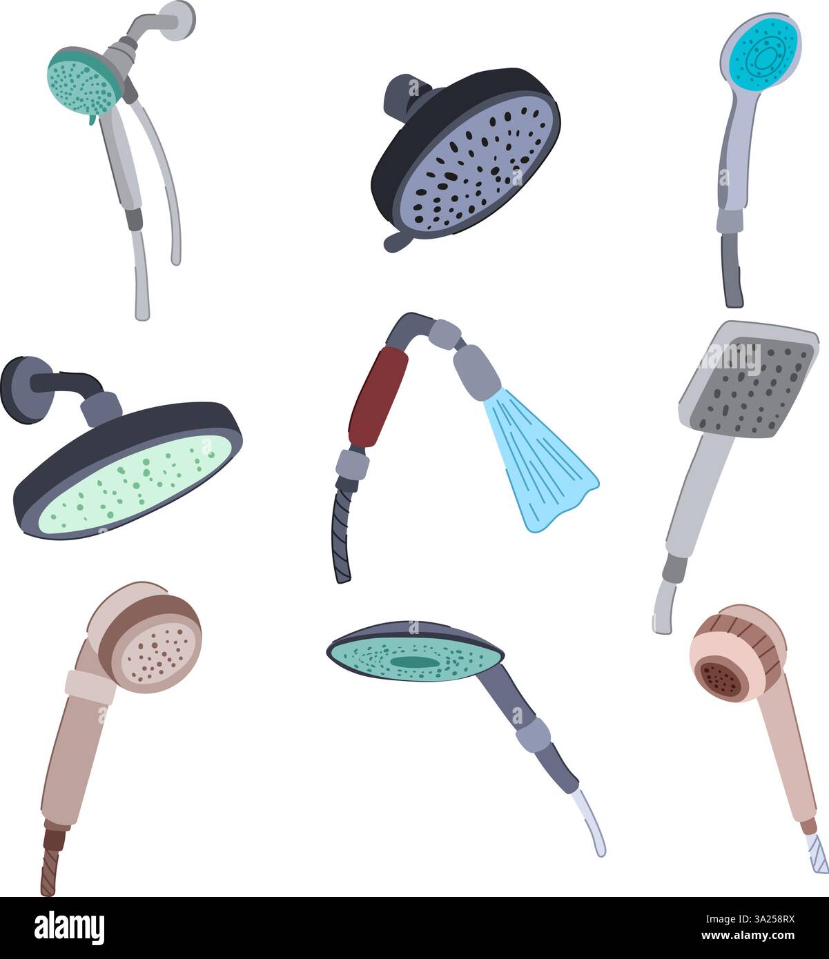 low flow showerhead set cartoon vector illustration Stock Vector Image ...