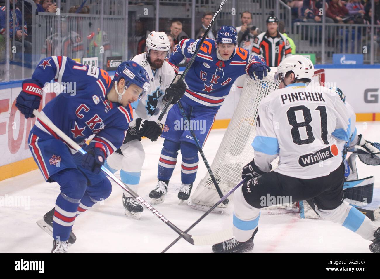 Ivan Demidov (91) of SKA Hockey Club, Yegor Borikov (61) and Vitaly ...