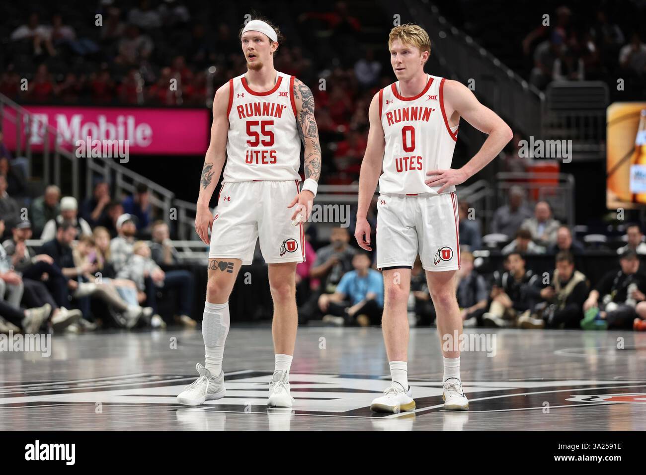 KANSAS CITY, MO - MARCH 11: Utah Utes guards Gabe Madsen (55) and ...