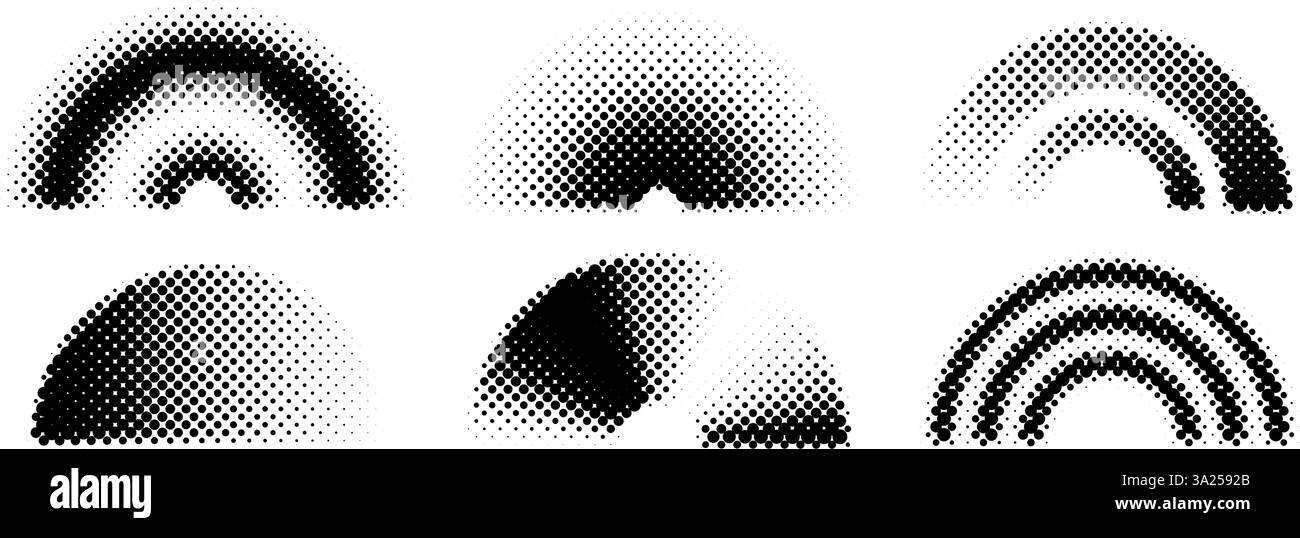 Black halftone arch collection. Pixelated 8 bit gradient arc set ...