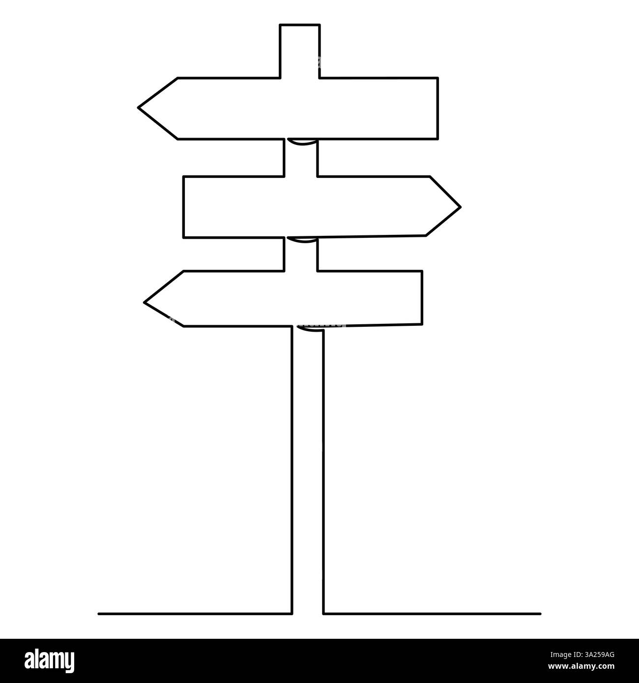 Road direction continuous one line drawing of signpost arrows to the ...