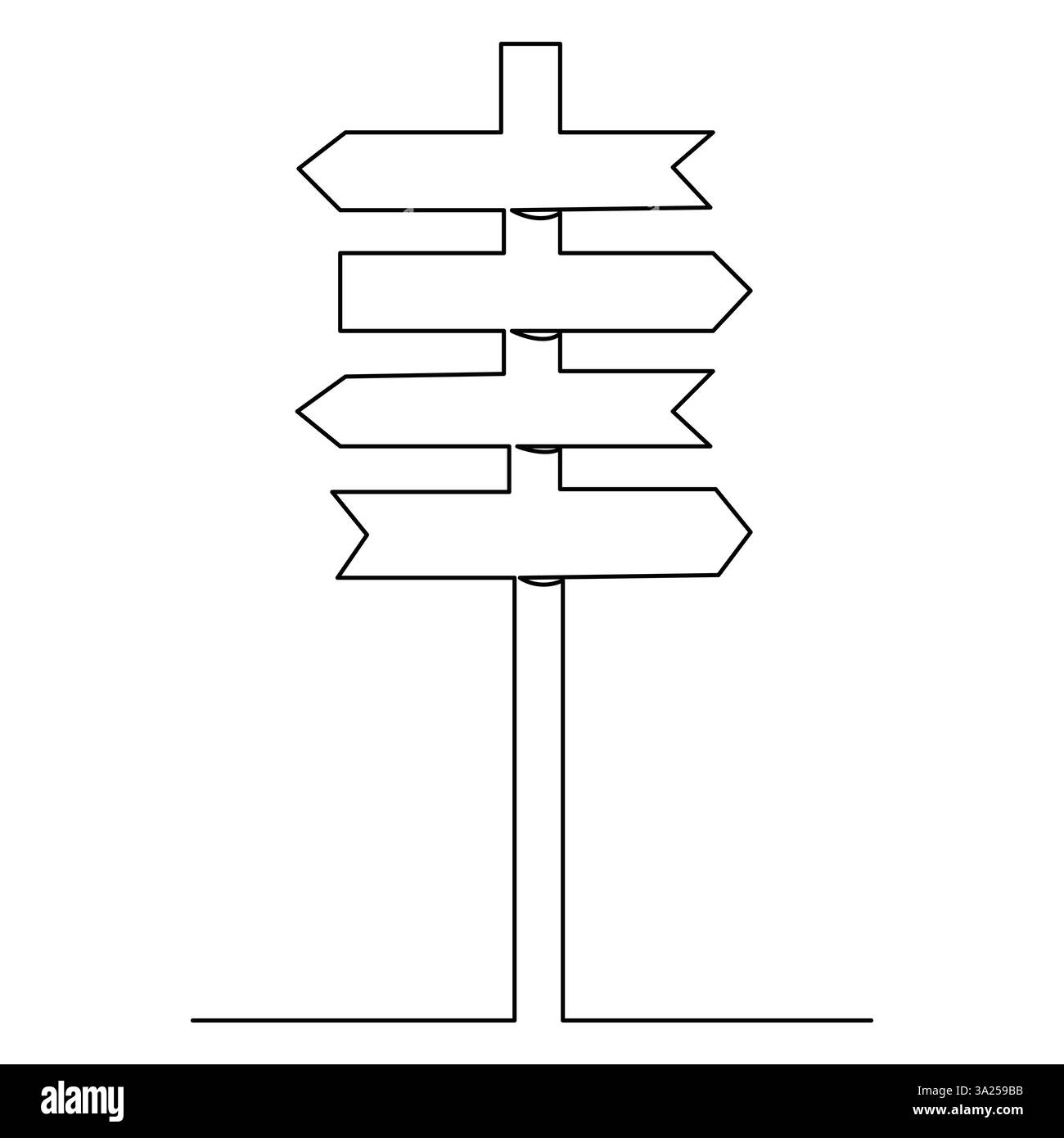 Road direction continuous one line drawing of signpost arrows to the ...