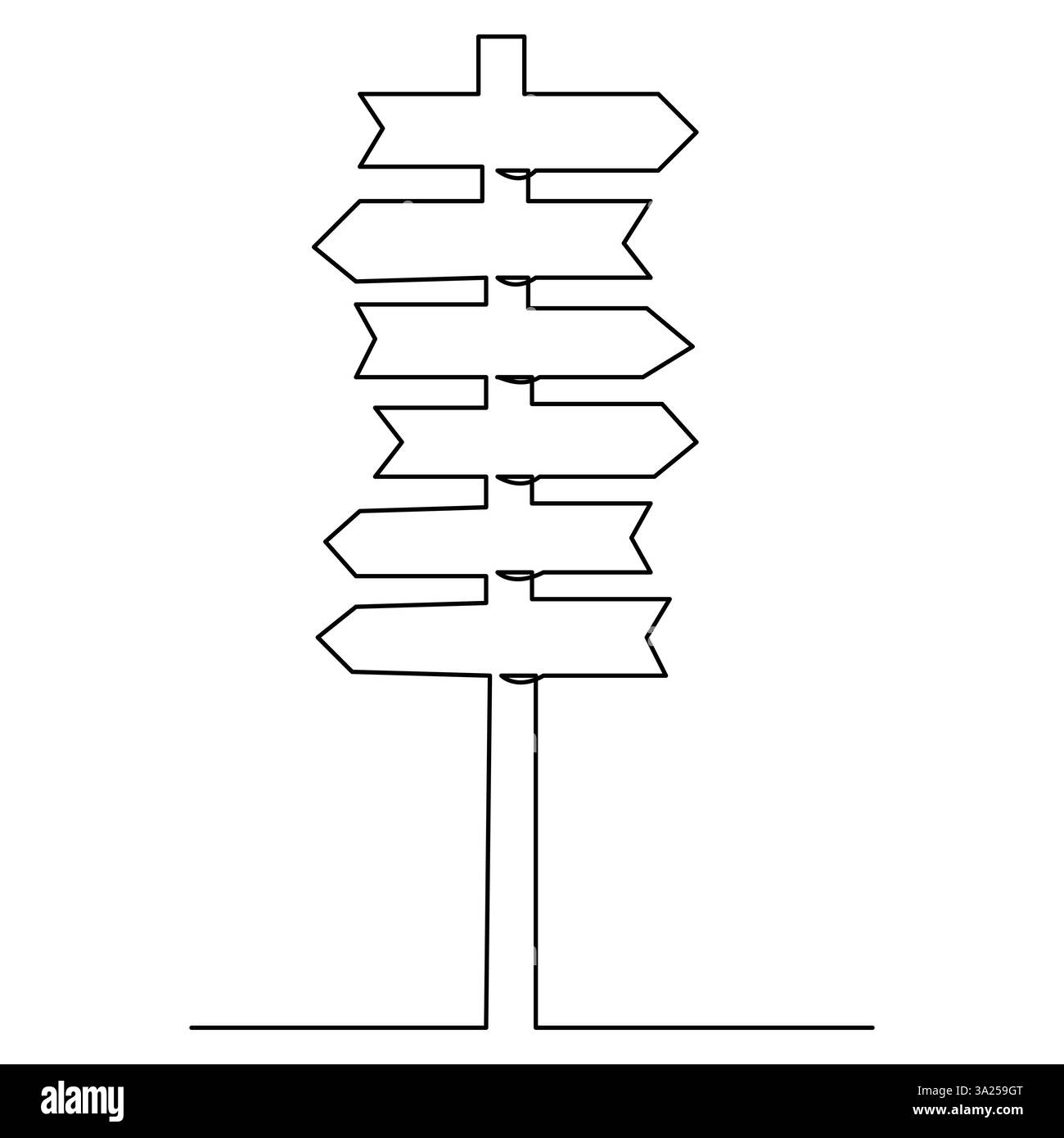 Road direction continuous one line drawing of signpost arrows to the ...