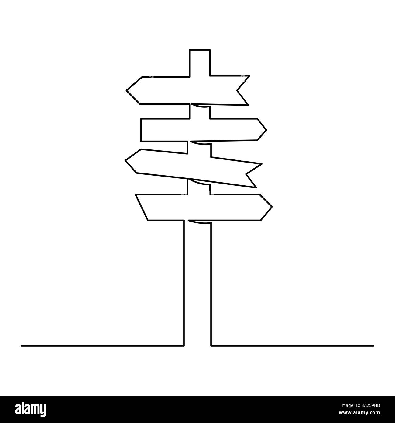 Road direction continuous one line drawing of signpost arrows to the ...