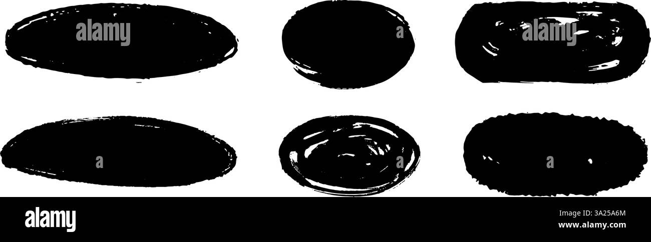 Black ellipse dry paint stains set. Grunge chalk oval collection ...