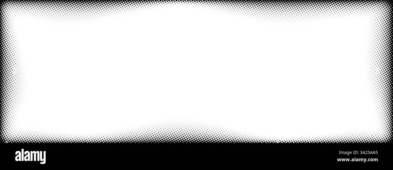 Halftone rectangle grain frame. Black comic dotted wavy border. Pop art ...