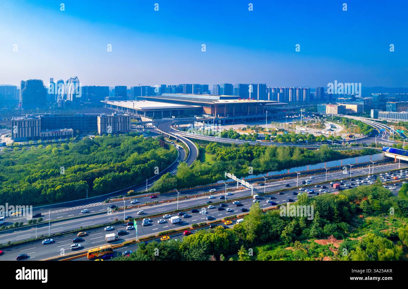 Aerial view of Nanjing South Station, Jiangsu Province, China Stock ...
