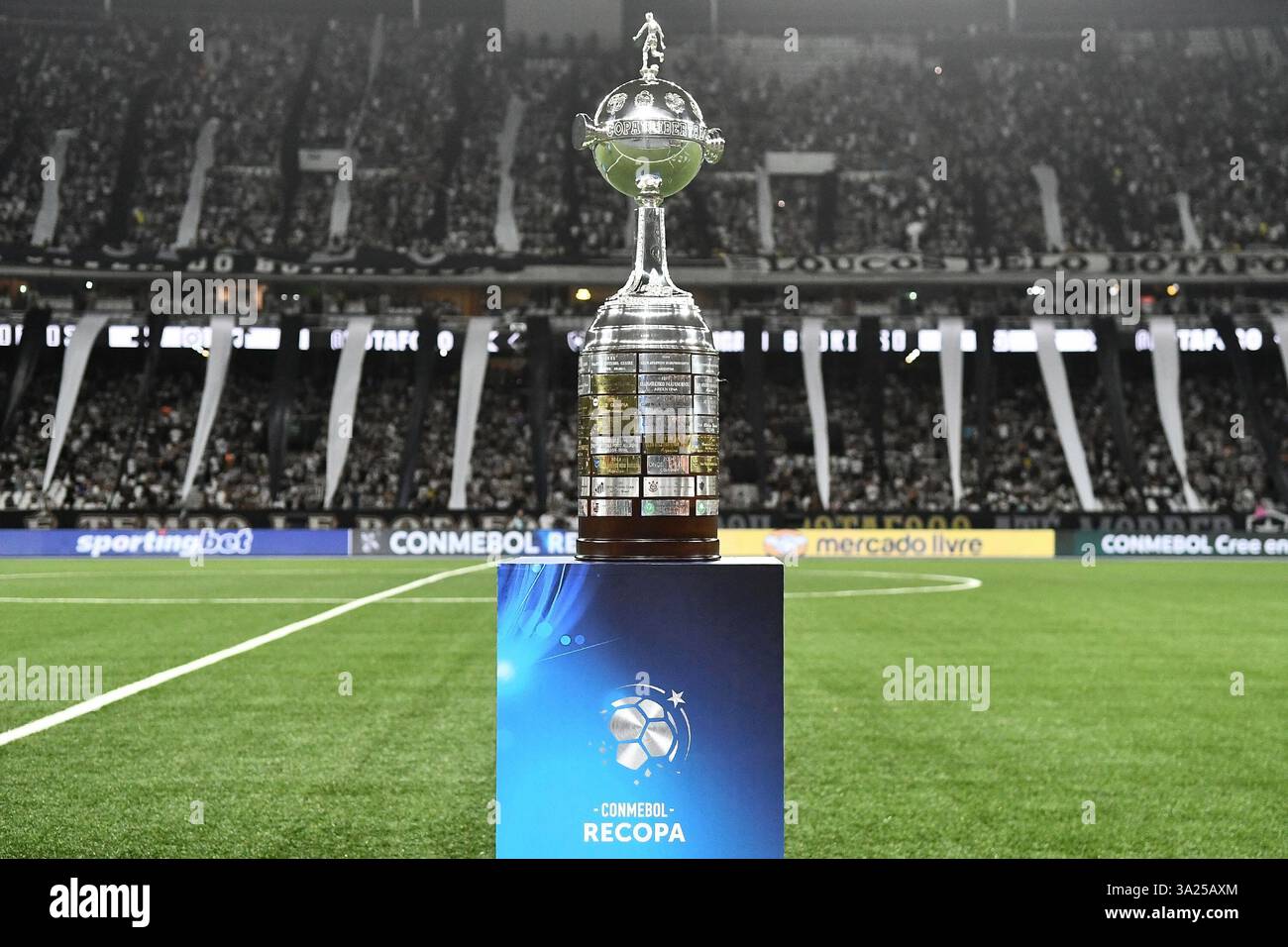 Rio de Janeiro, Brazil, February 28, 2025. Trophies of the Recopa 2025 ...
