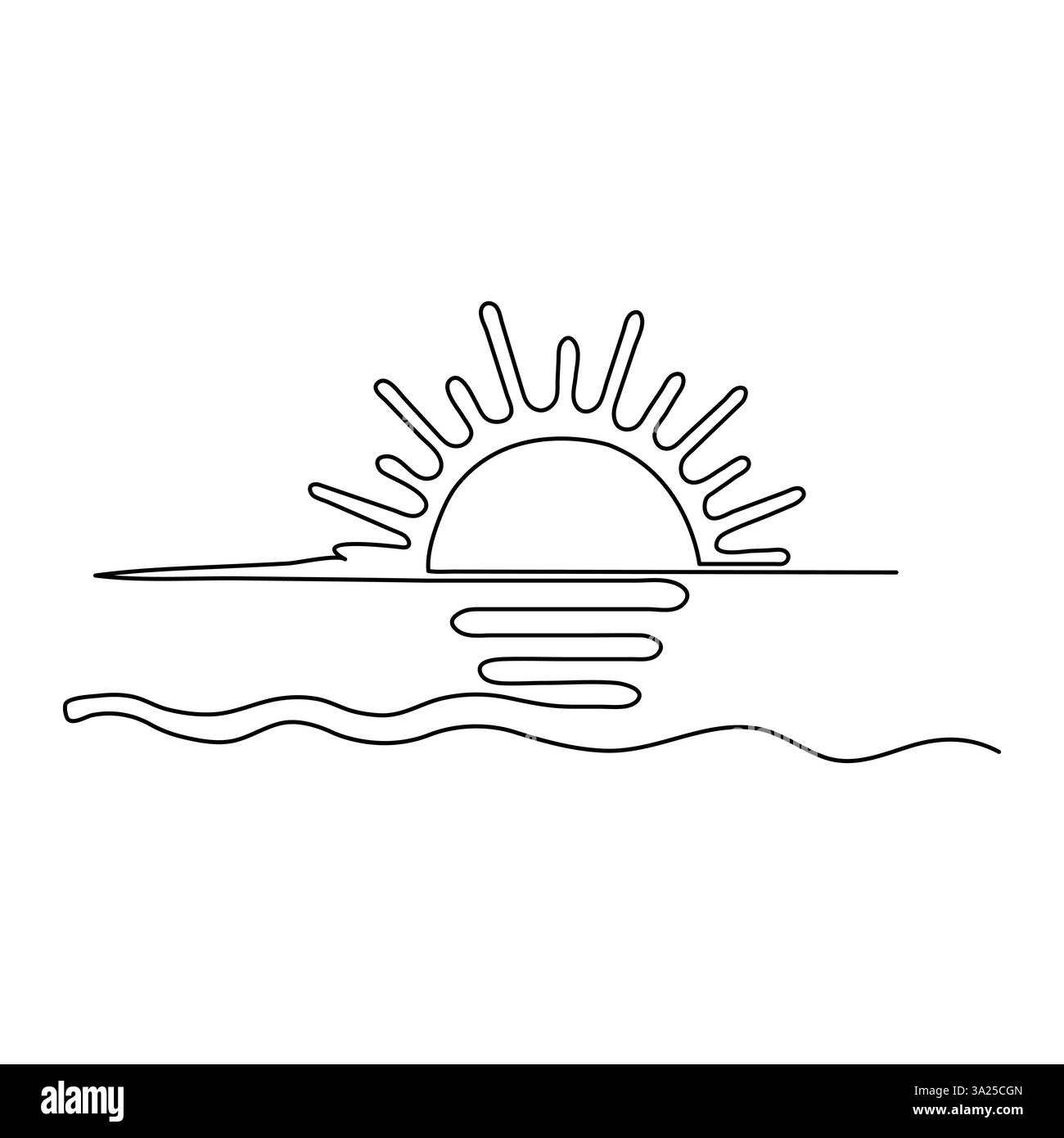 Continuous single line art drawing sun summer outline vector ...