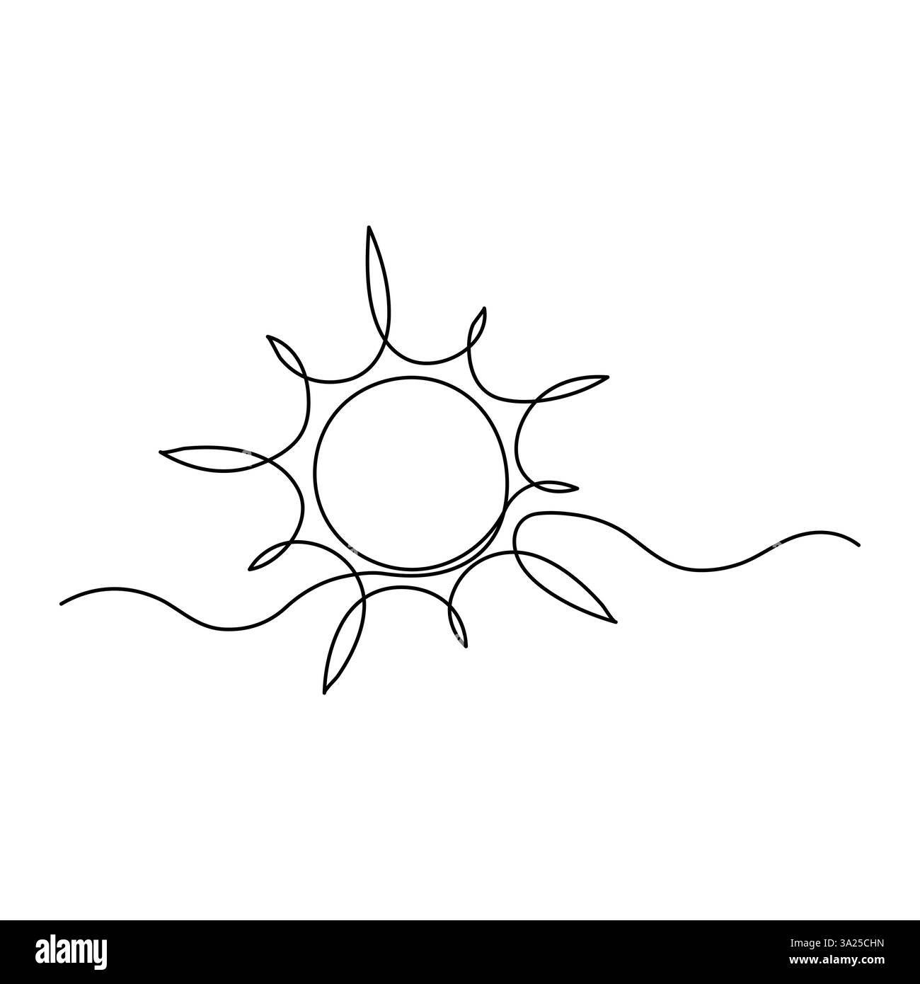 Continuous single line art drawing sun summer outline vector illustration sunrise weather icon ...