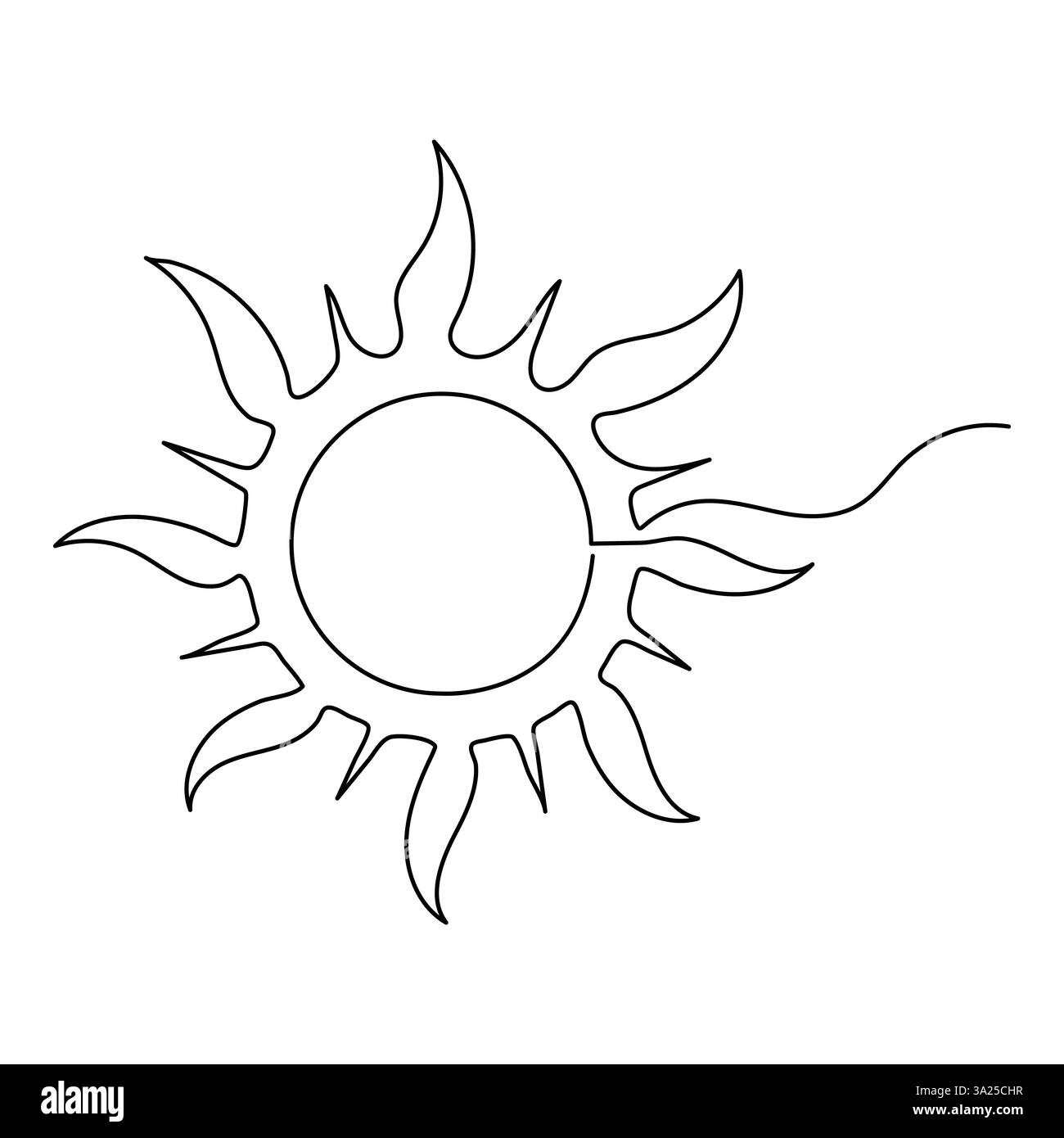 Continuous single line art drawing sun summer outline vector ...