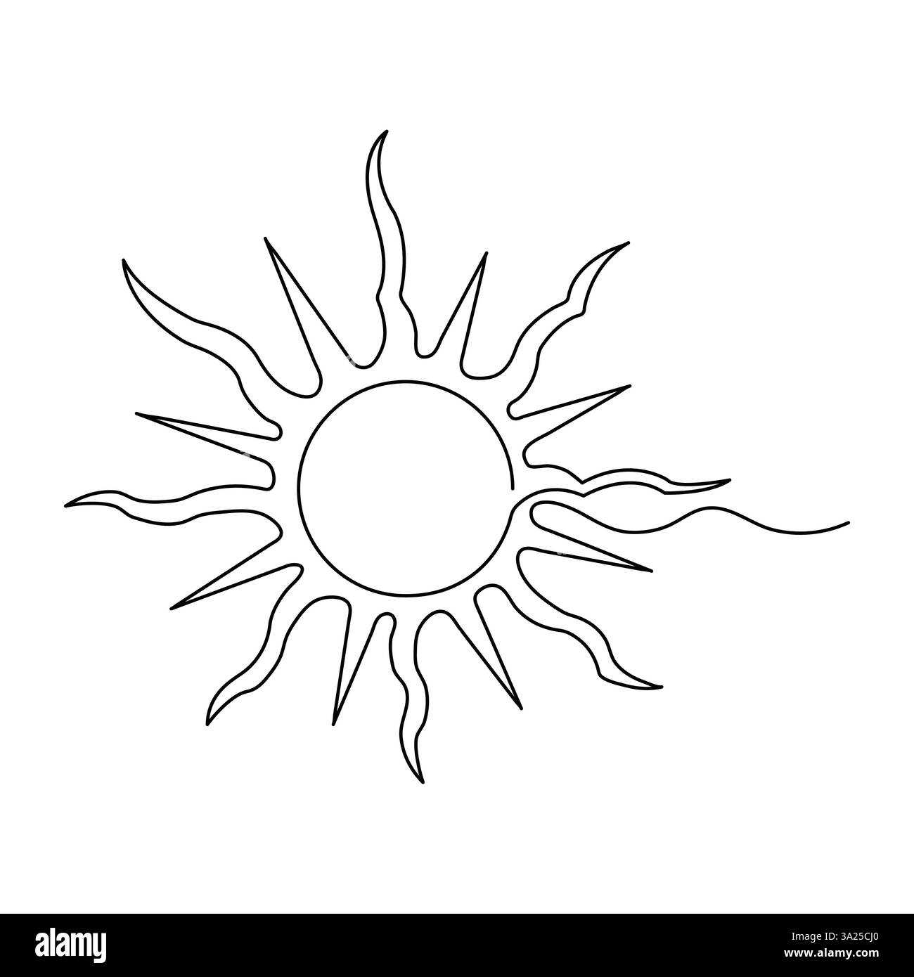 Continuous single line art drawing sun summer outline vector ...