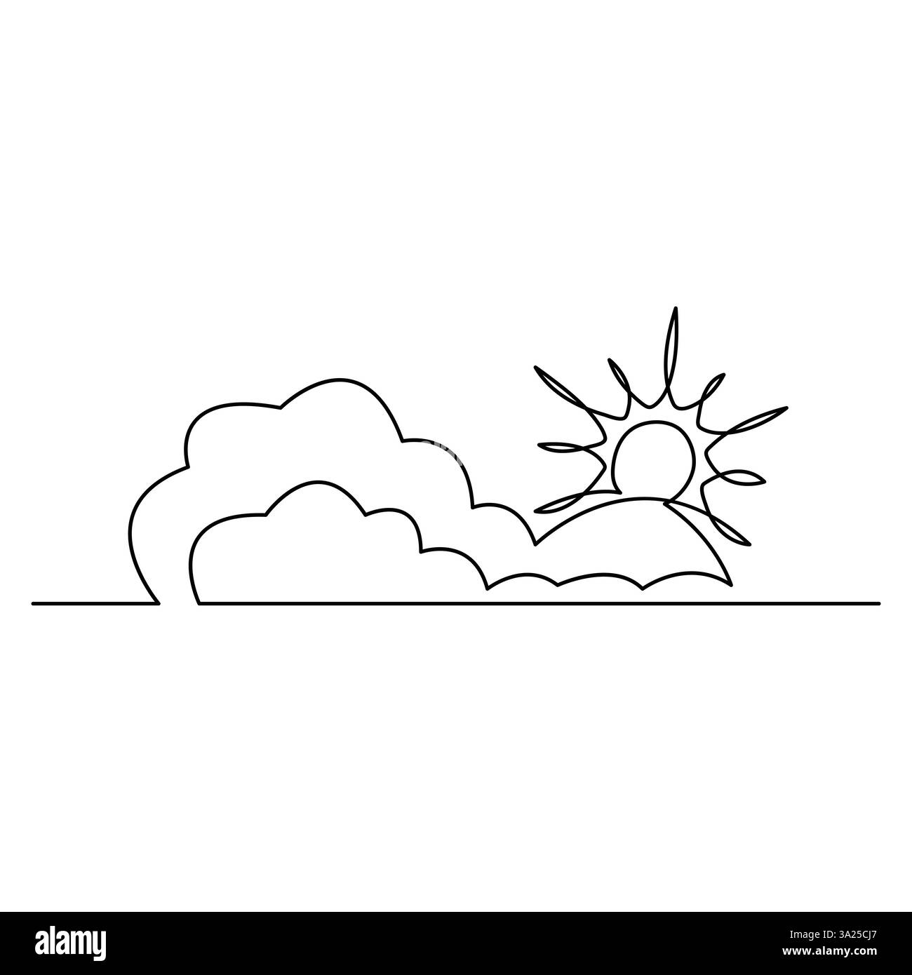 Continuous single line art drawing sun summer outline vector ...