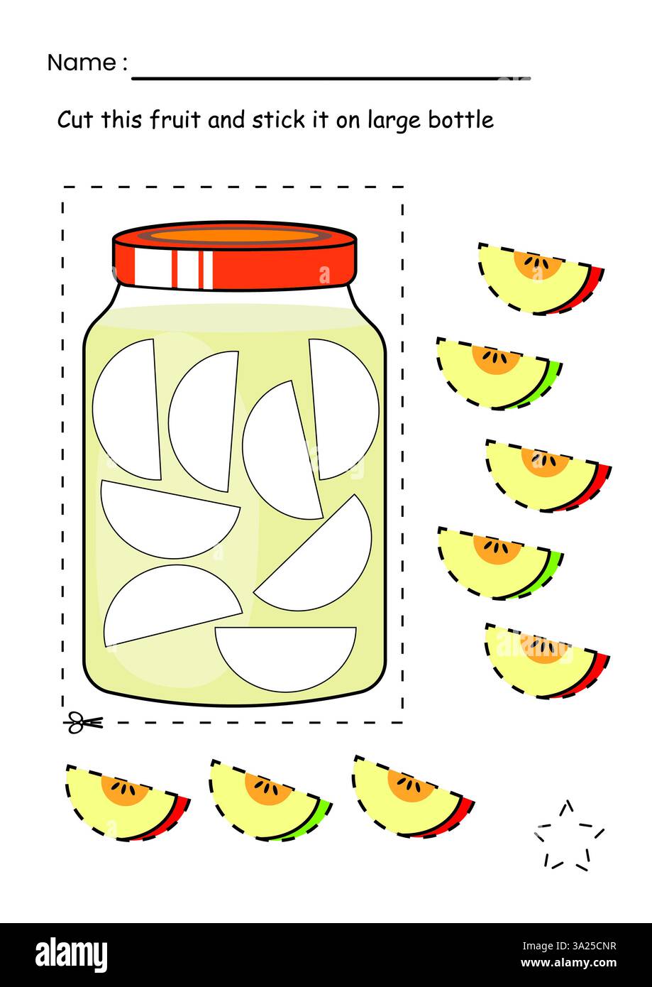 Apple Slices in a Jar Cutting and Pasting Worksheet for Kids Stock ...