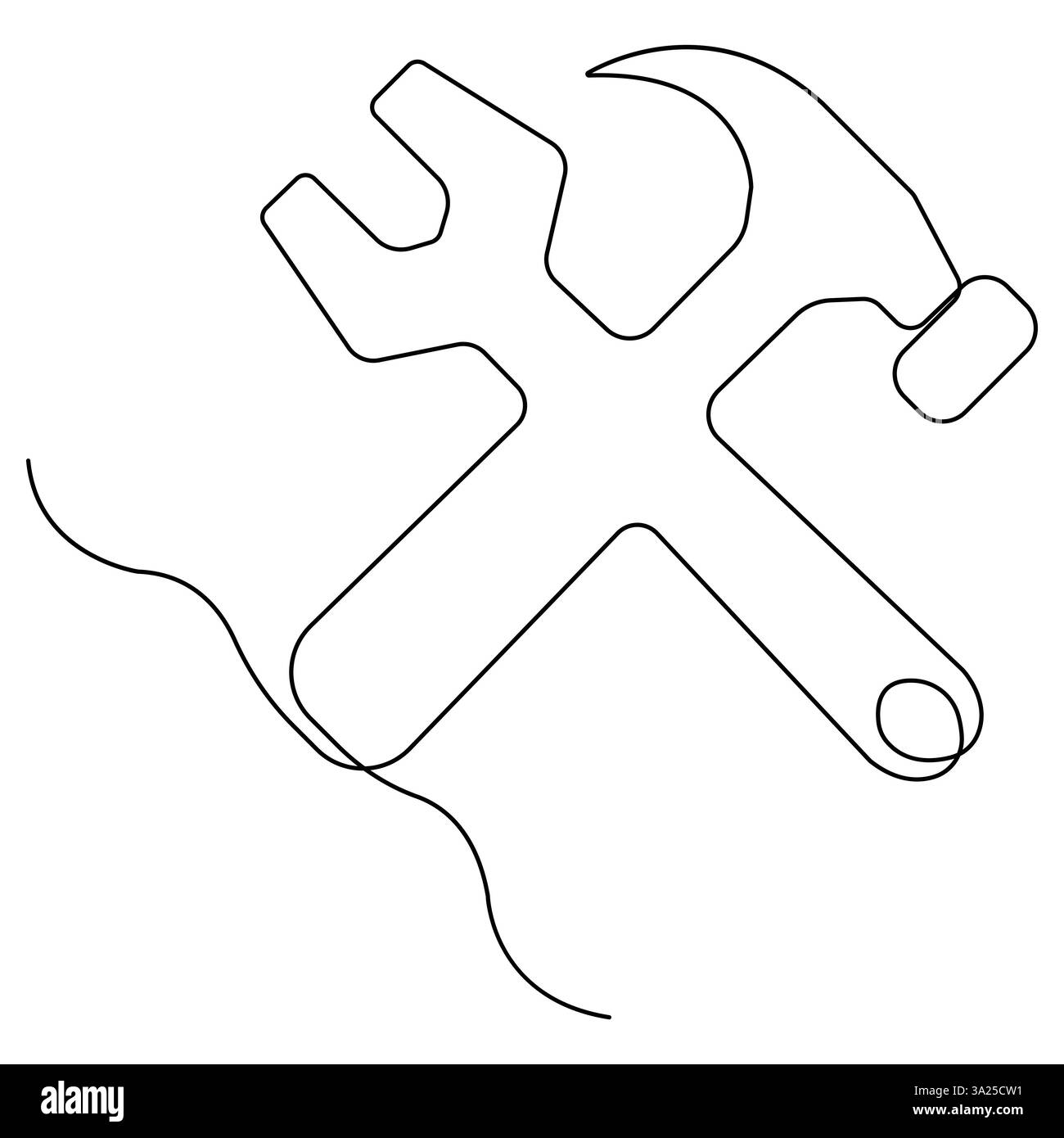 Continuous one line art drawing repair tool icon Service center symbol ...