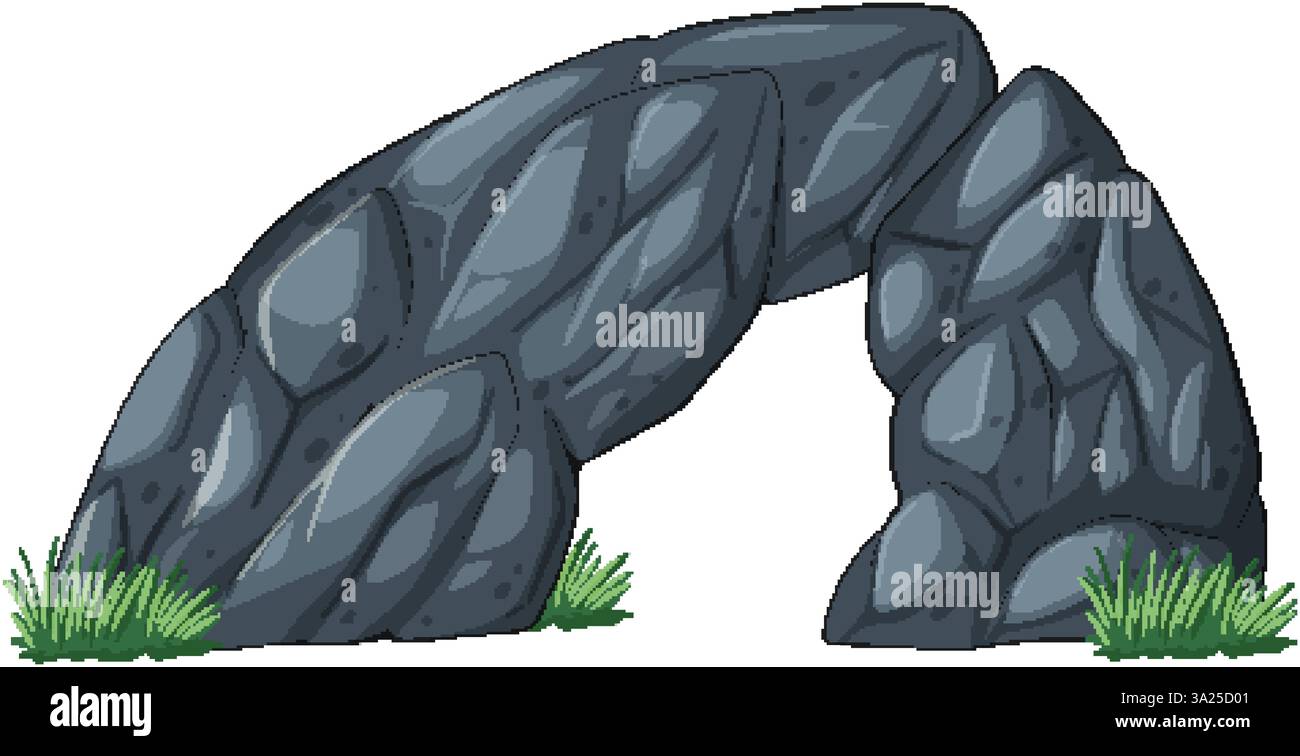 Vector illustration of a stylized stone arch surrounded by grass ...