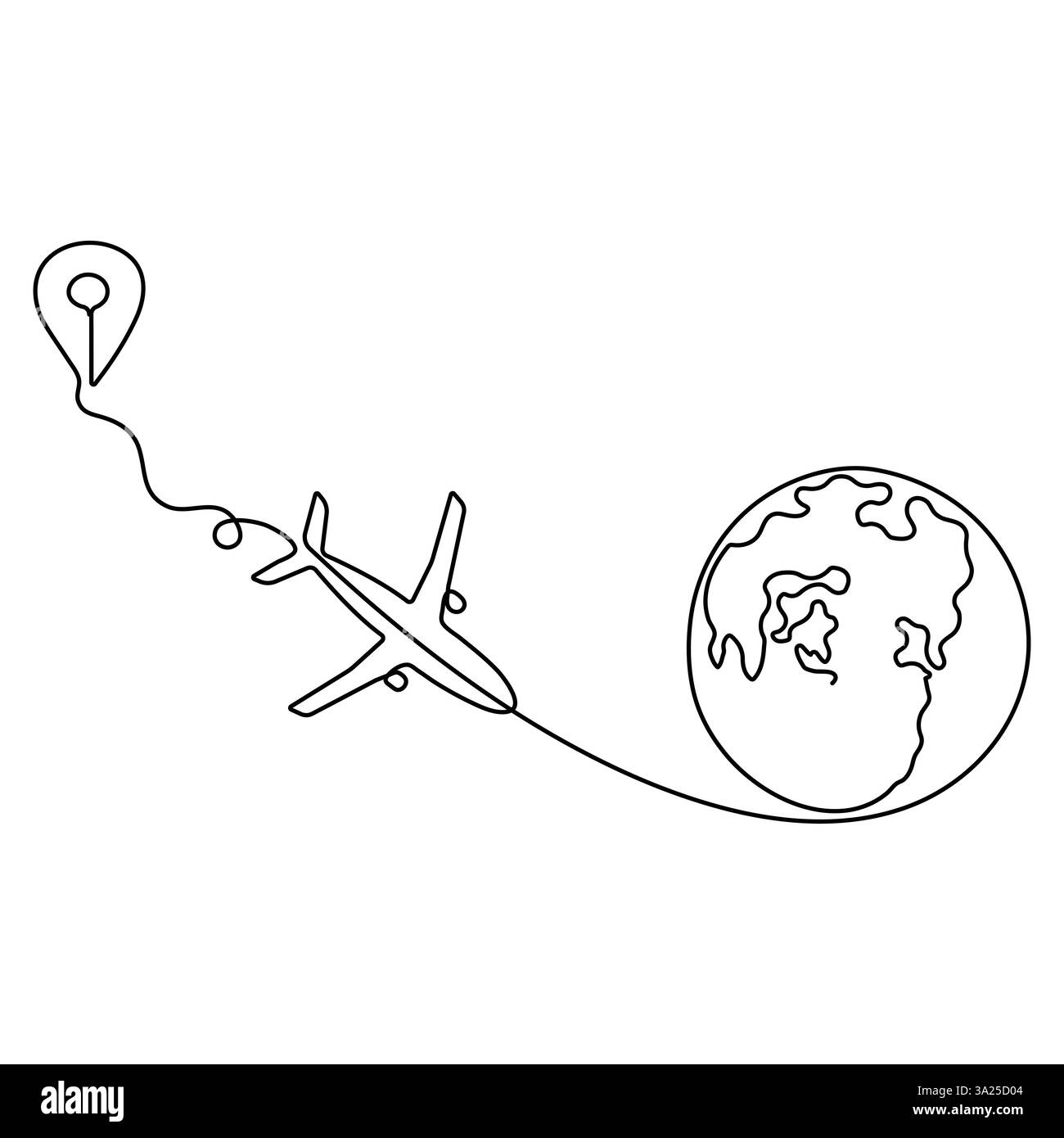 Continuous one line drawing of airplane flying around the planet earth ...