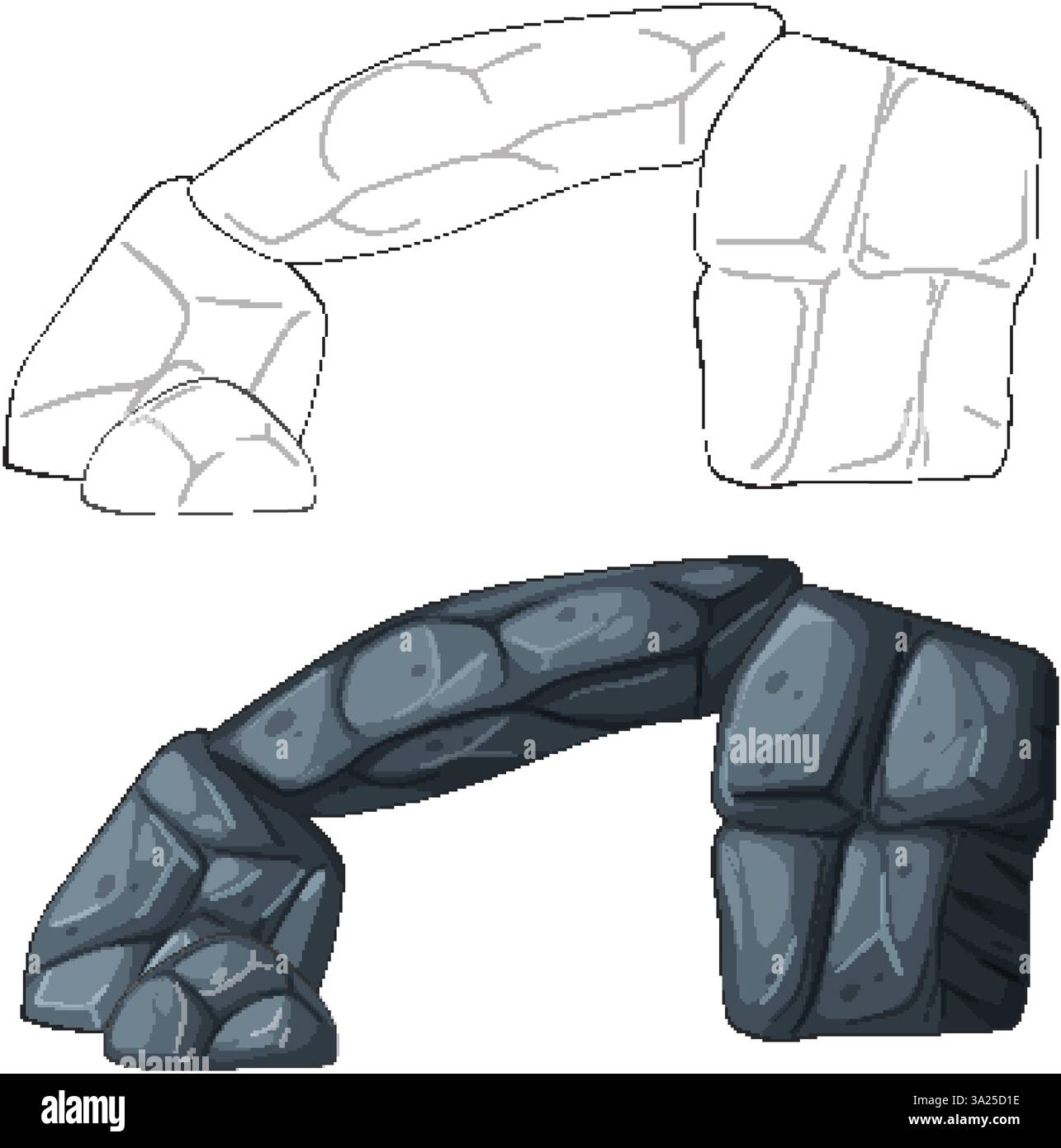 Detailed vector illustration of a stone arch with both colored and ...