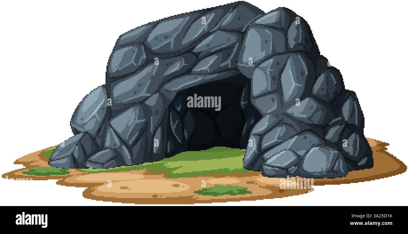Vector illustration of a rocky cave entrance with detailed textures and ...