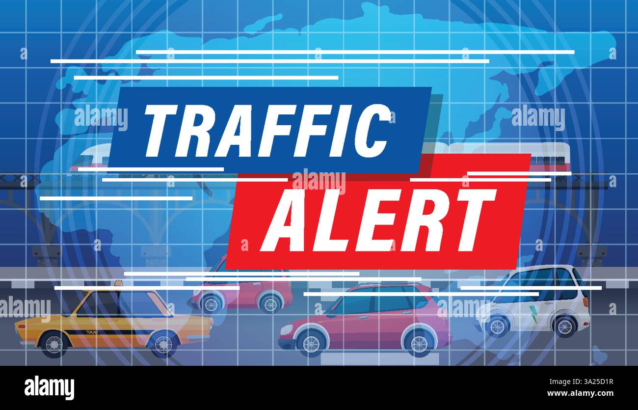 Dynamic vector illustration featuring a traffic alert theme with bold ...