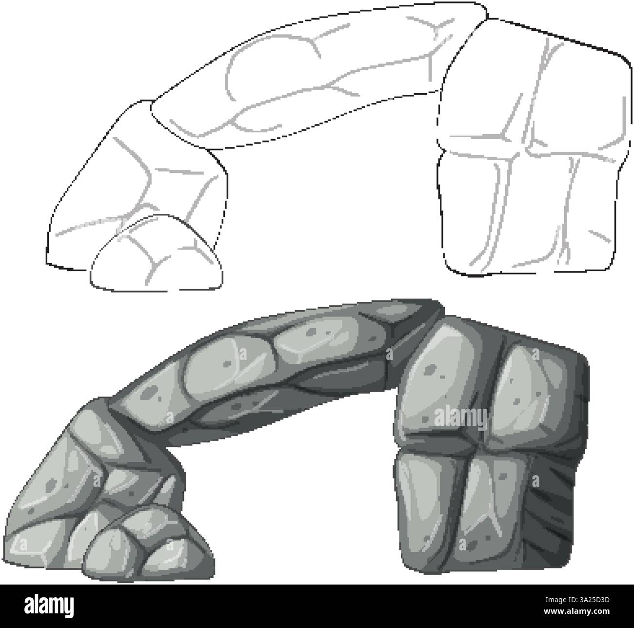 Detailed vector illustration of a stone arch with shading and line art ...