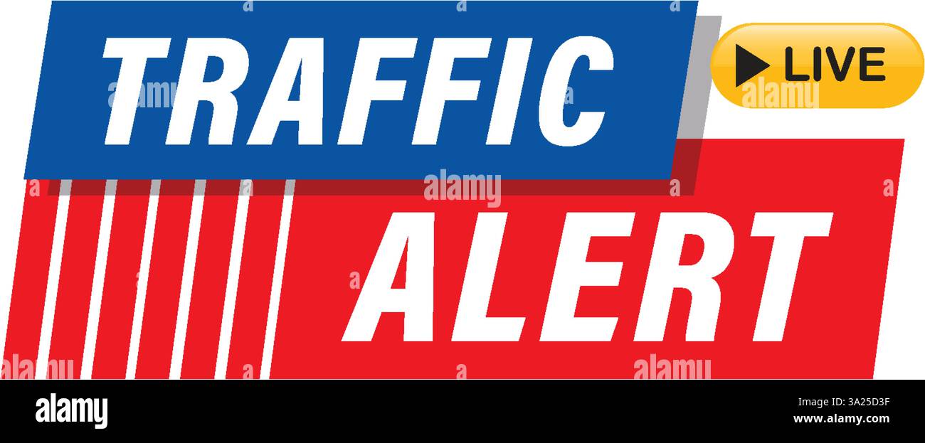 Bold vector illustration of a live traffic alert banner with dynamic ...