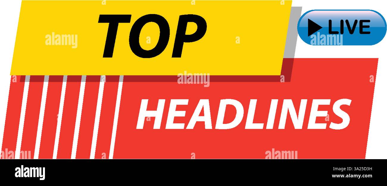 Bold vector illustration featuring a vibrant news headline banner with ...