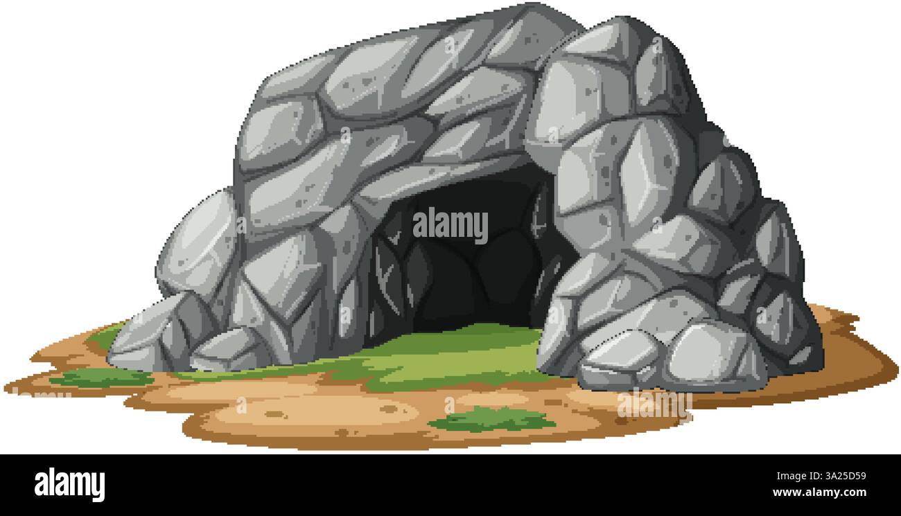 Vector illustration of a rocky cave entrance with detailed textures and ...