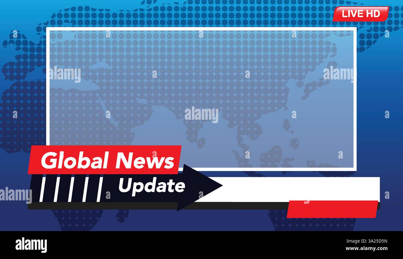 A vibrant vector illustration for news broadcasts featuring a world map ...