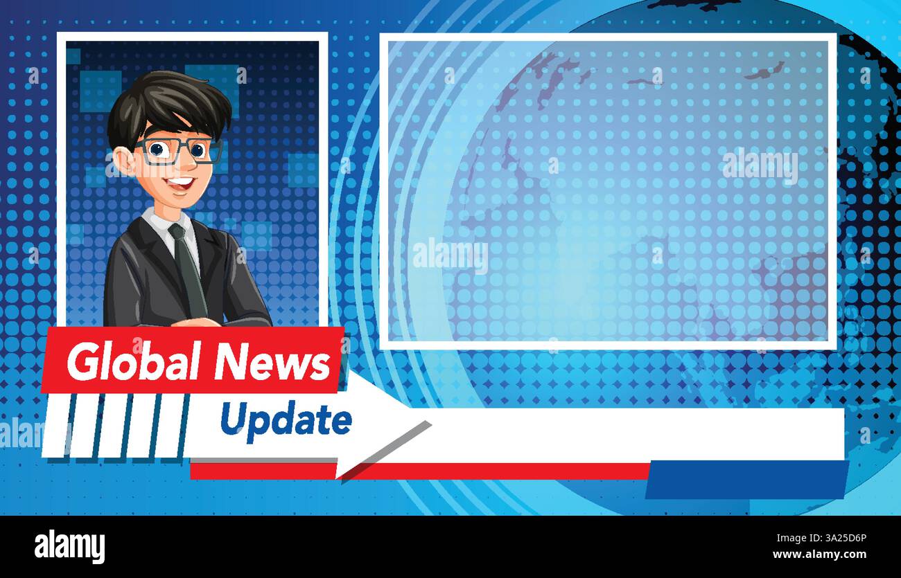 Vector illustration of a news broadcast layout featuring a cartoon ...