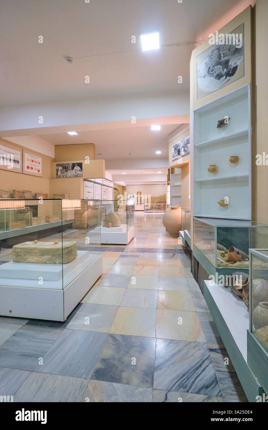 A display of old clay, pottery vases, pieces. At the Afrasiyab Museum ...
