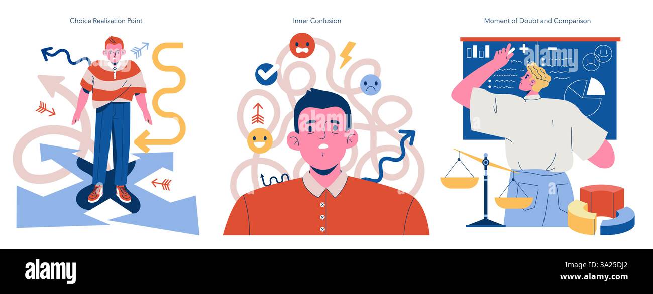 FOBO concept. Illustration about anxiety, confusion, and difficulty ...