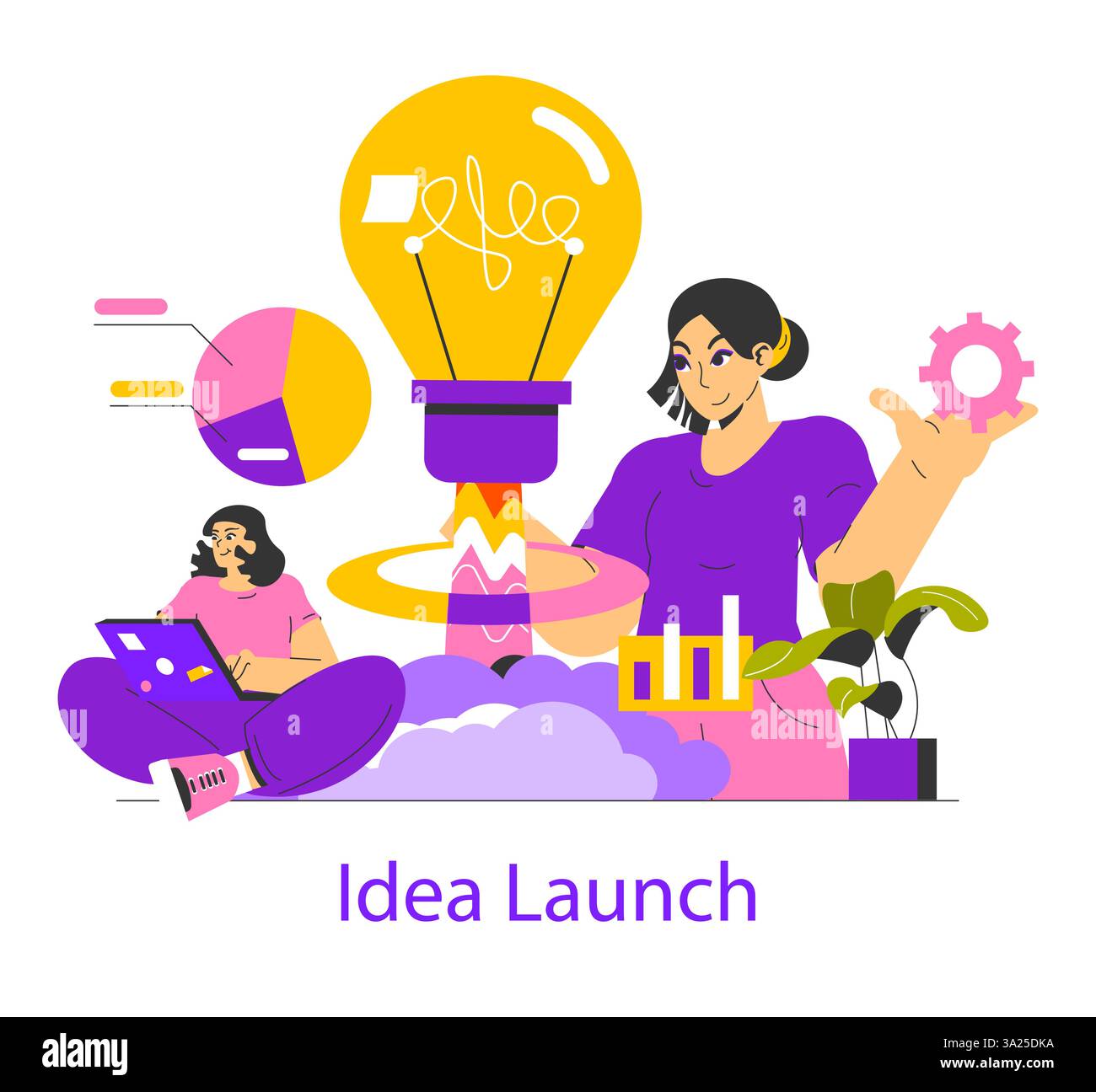 Idea realization process featuring individuals brainstorming and ...