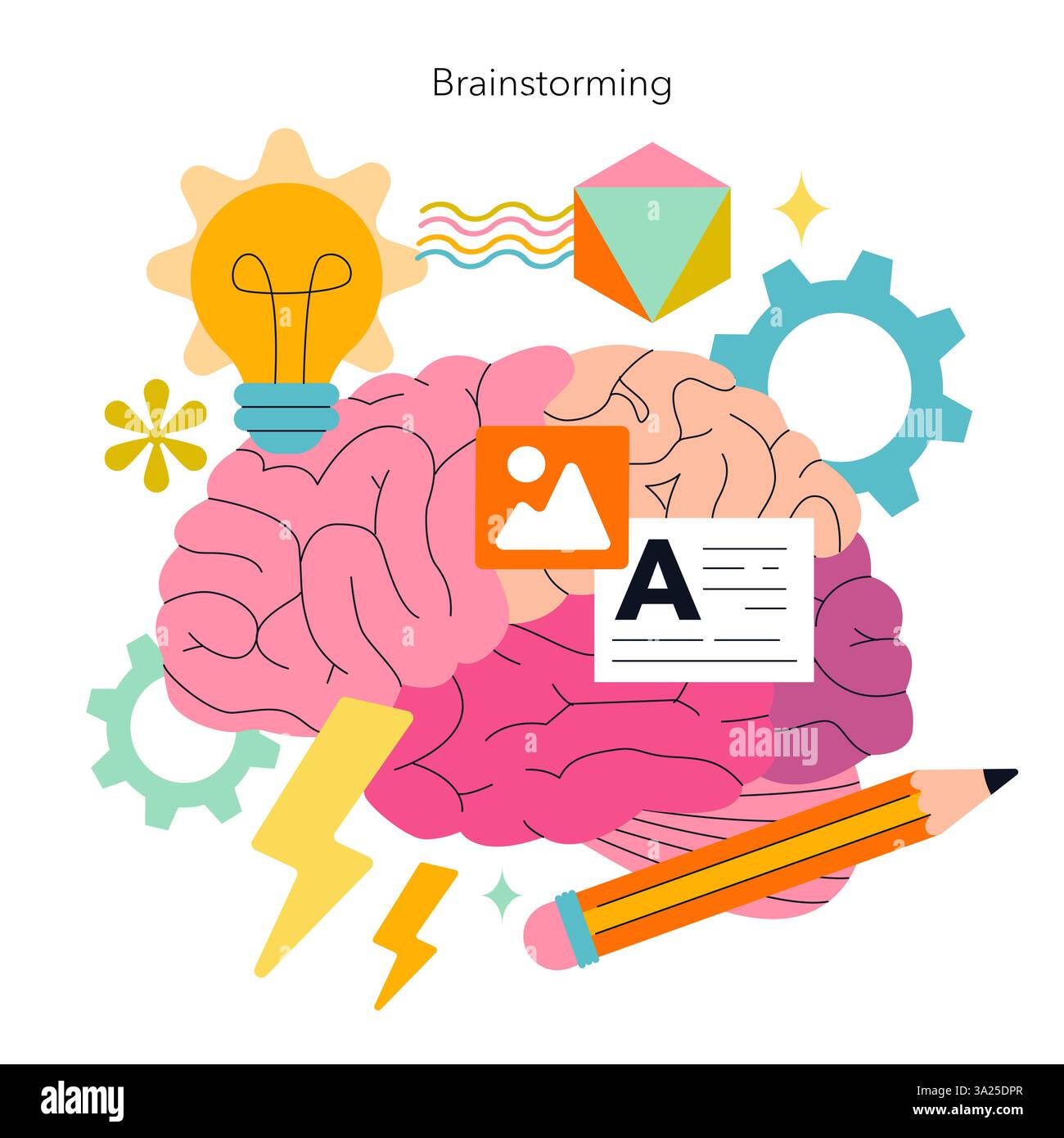 Brainstorming concept illustration depicting creativity and idea generation. Elements like a ...
