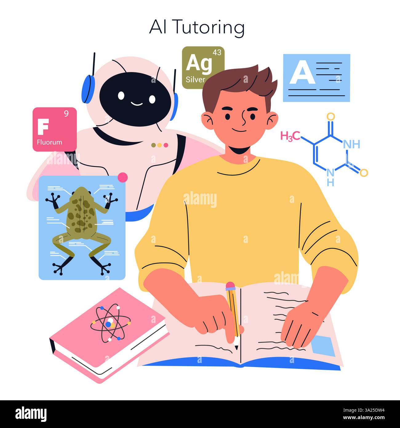 AI tutoring representation featuring a student engaged in study with a ...