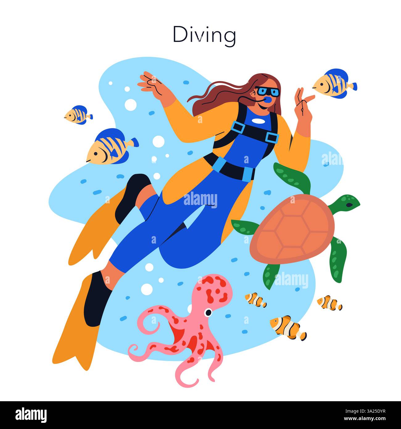Diving concept. An illustration capturing the excitement of underwater ...
