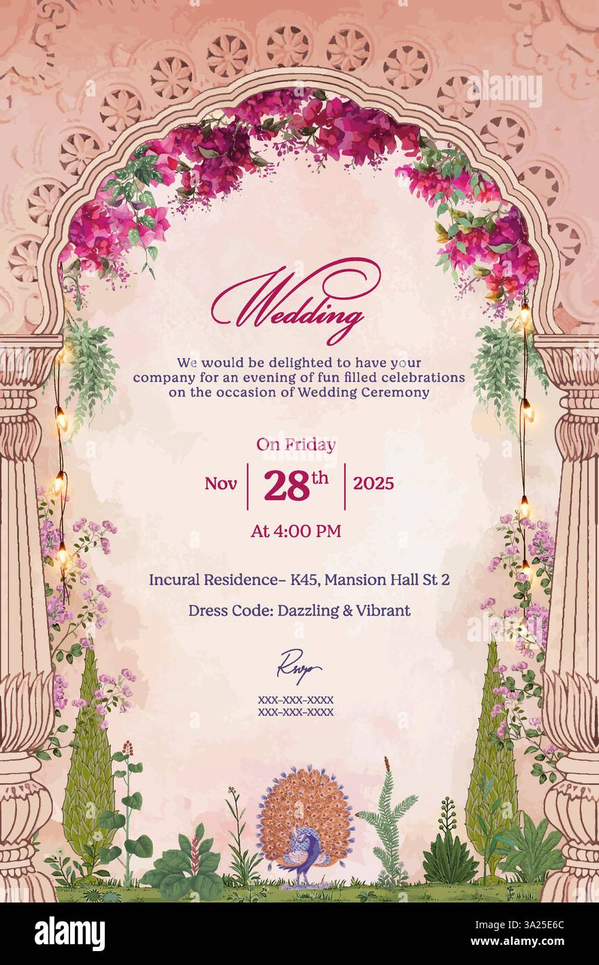 Mughal wedding invitation card design with an ornate arch ...
