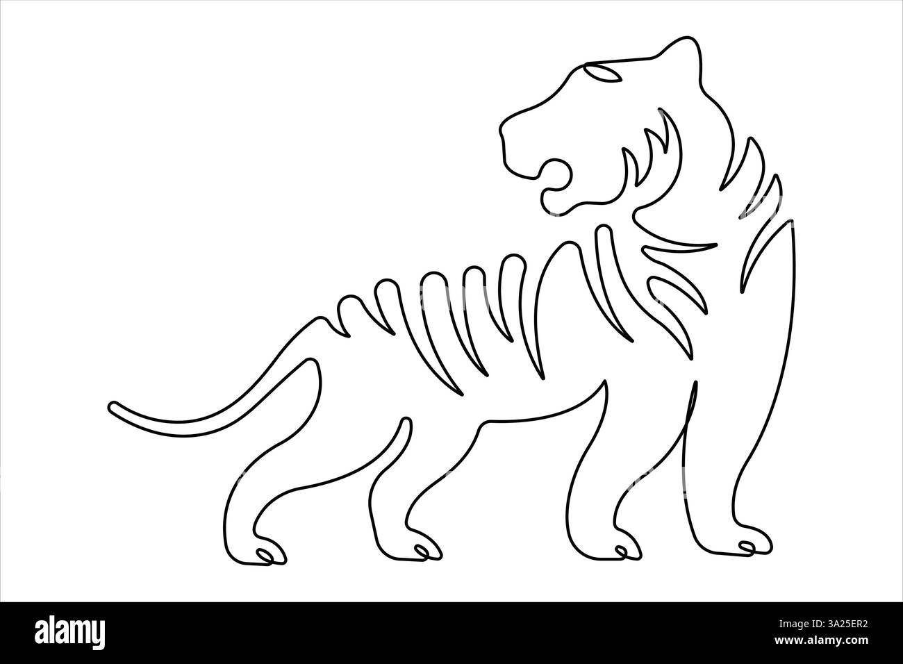Tiger continuous one single line drawing of style. tiger wild animal ...