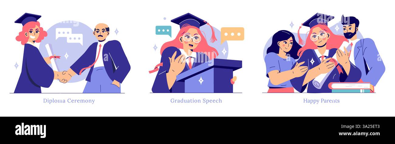 Graduation moments captured in a vector illustration series showing a ...
