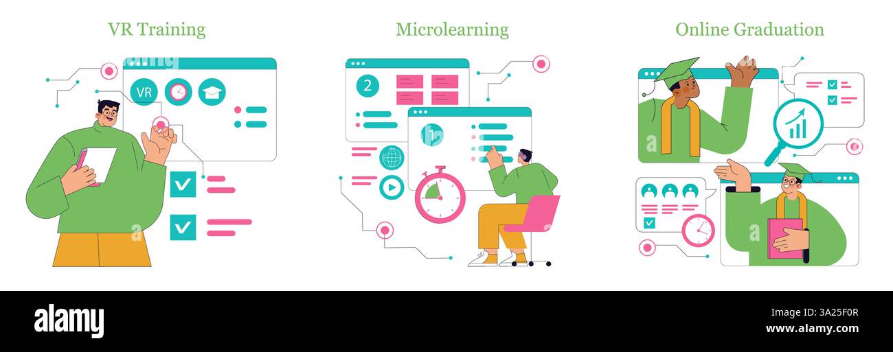 Online Learning set. Emphasizing modern educational methods like VR ...