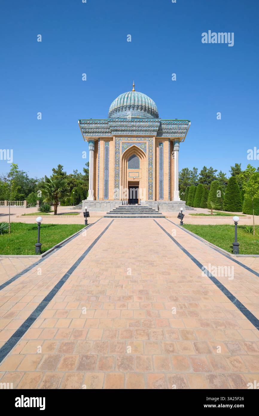 Exterior view of the facade with blue tile work. At the Abu Mansura ...