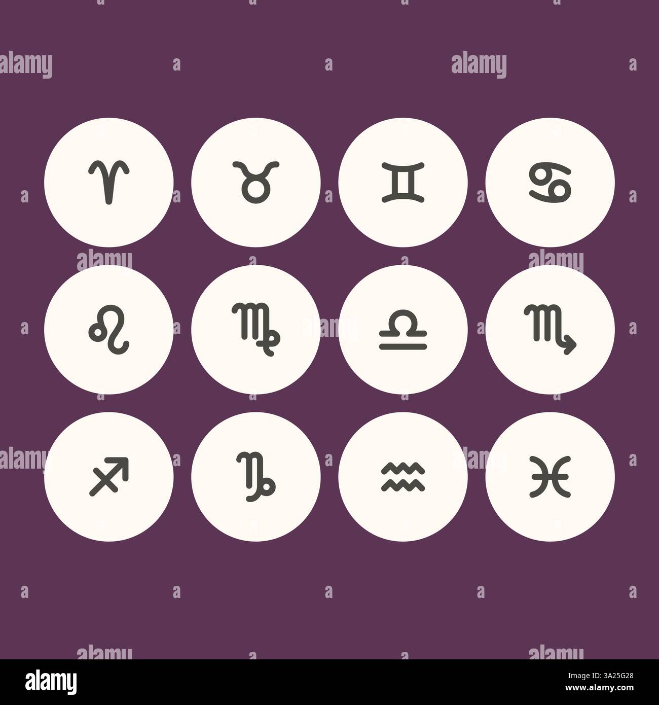 Zodiac horoscope. Twelve astrological icon symbols set. Stylized star ...