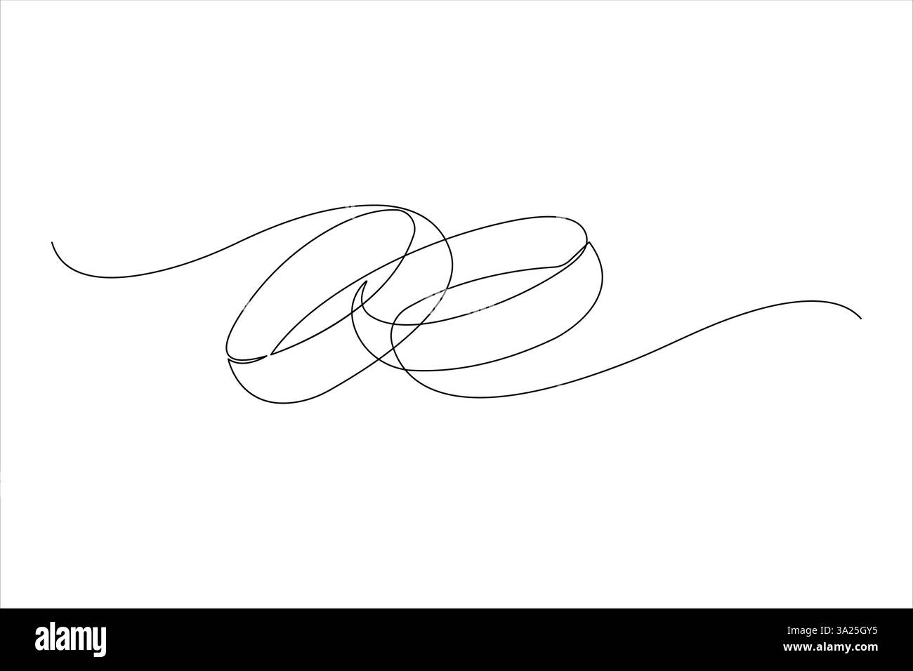 Continuous one line art drawing of pair of wedding rings in outline ...