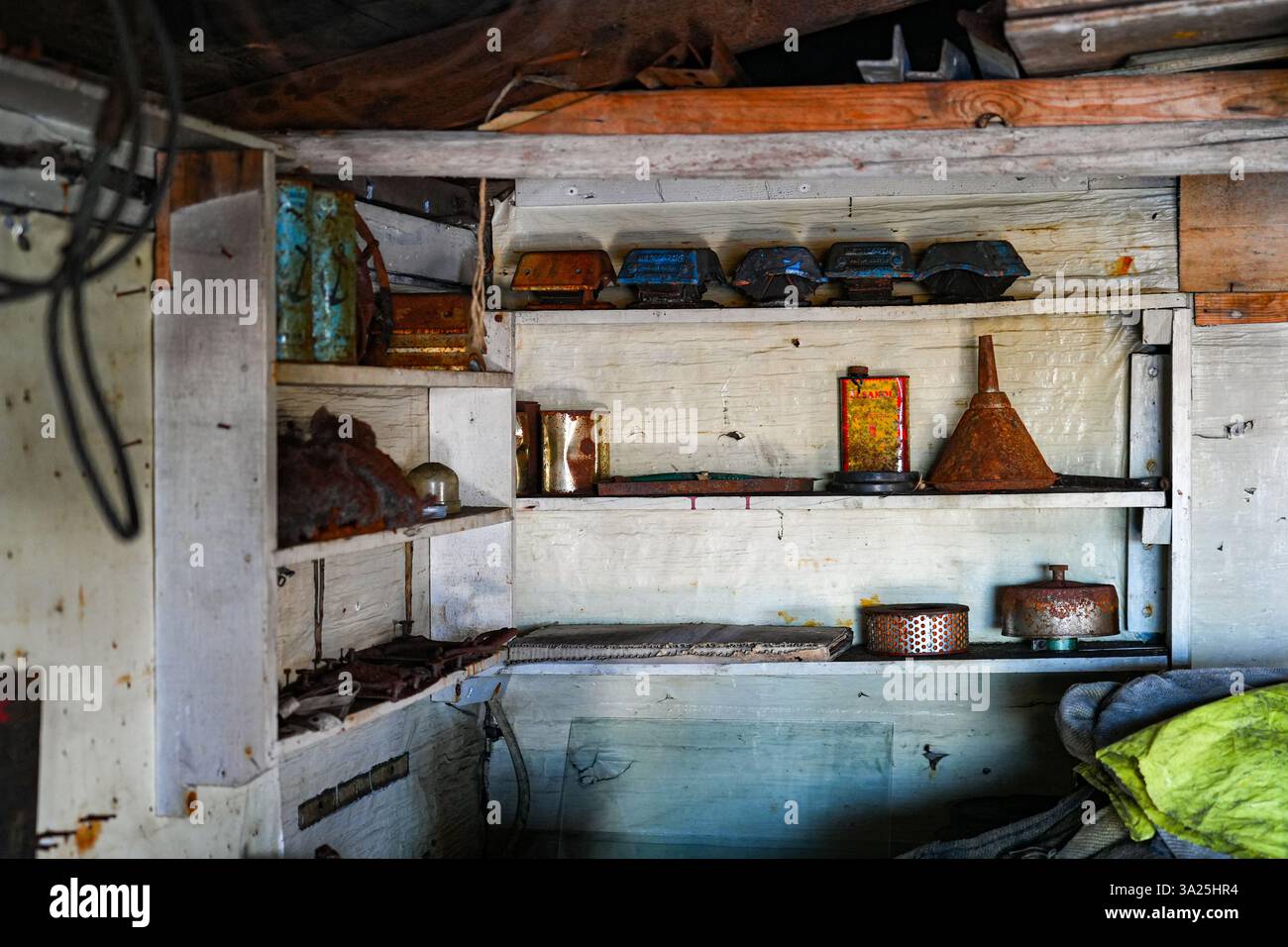 Rusty tools in Wordie House, an old research station (Base F) of the ...