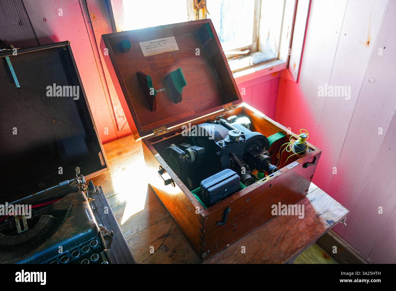 Old microscope in Wordie House, an old research station (Base F) of the ...