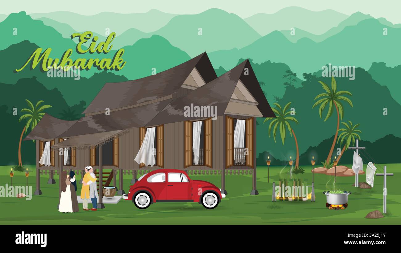 Ramadan and Eid celebration in a traditional Malay village Stock Vector ...
