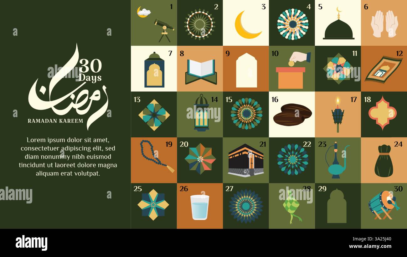 Ramadan 30-Day Banner Countdown Calendar. A Modern Geometric Islamic ...