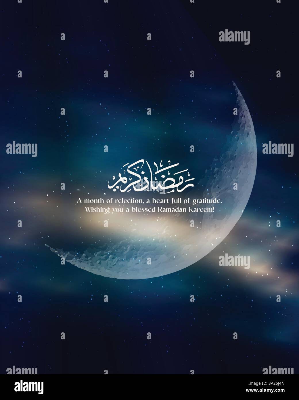 Ramadan Kareem crescent moon background with Arabic calligraphy and ...